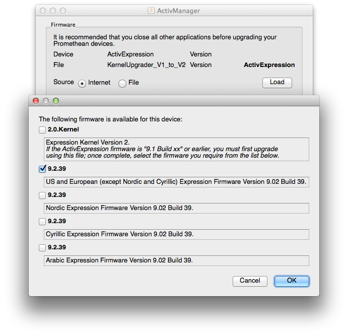 ActivExpression firmware upgrade information