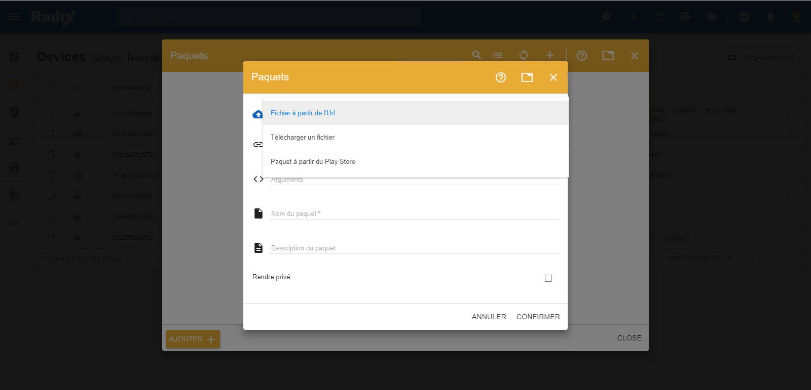 Comment envoyer des applications vers mes appareils dans Radix VISO