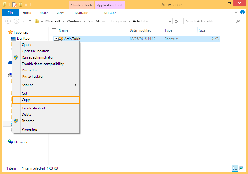 ¿Cómo puedo agregar un acceso directo a mi escritorio ActivTable?