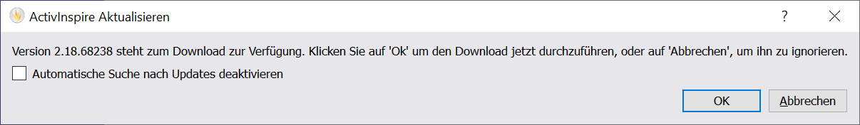 Woher weiß ich, ob in ActivInspire ein Update verfügbar ist?