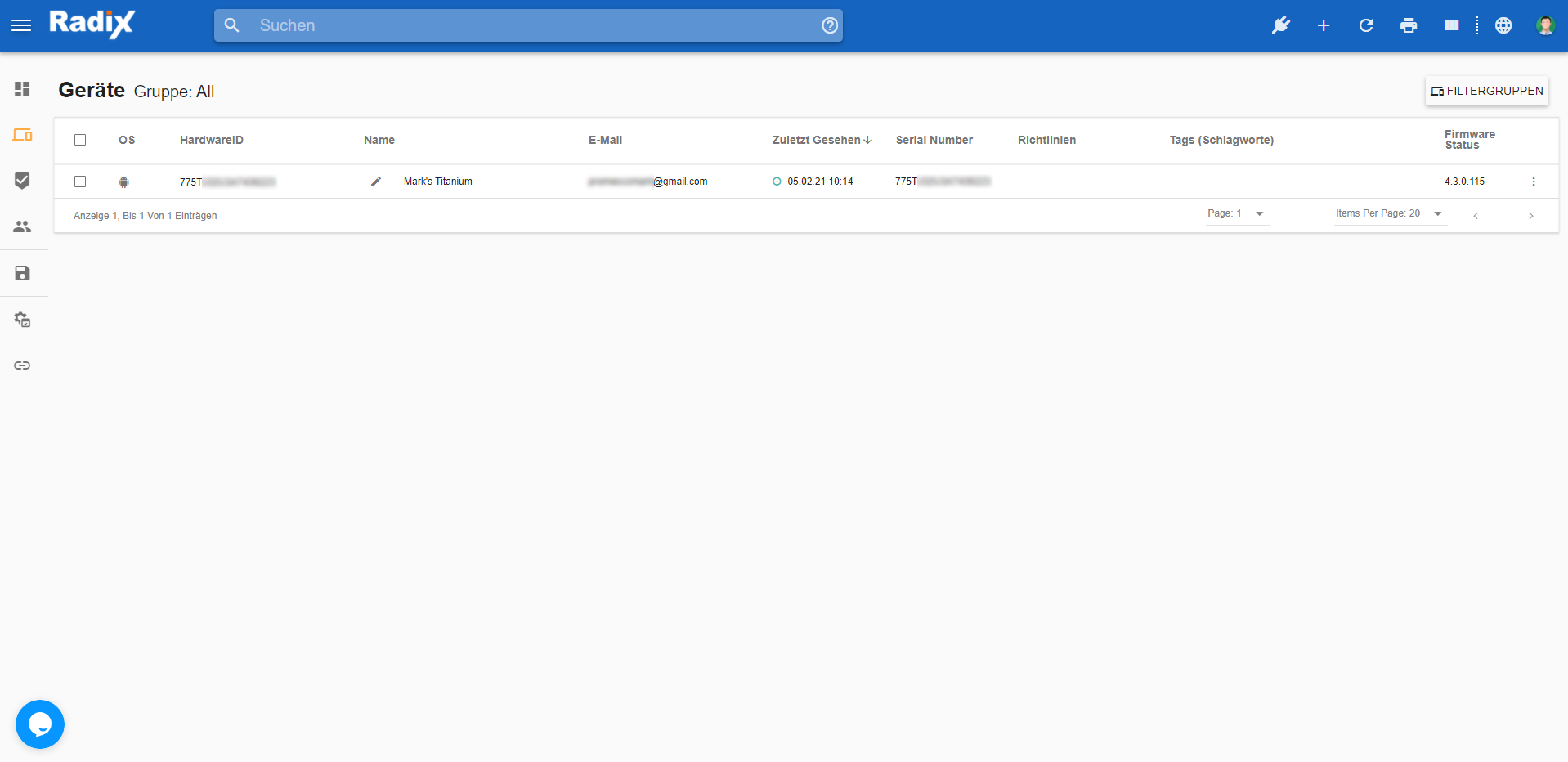 Radix VISO: información general de la consola Dispositivos