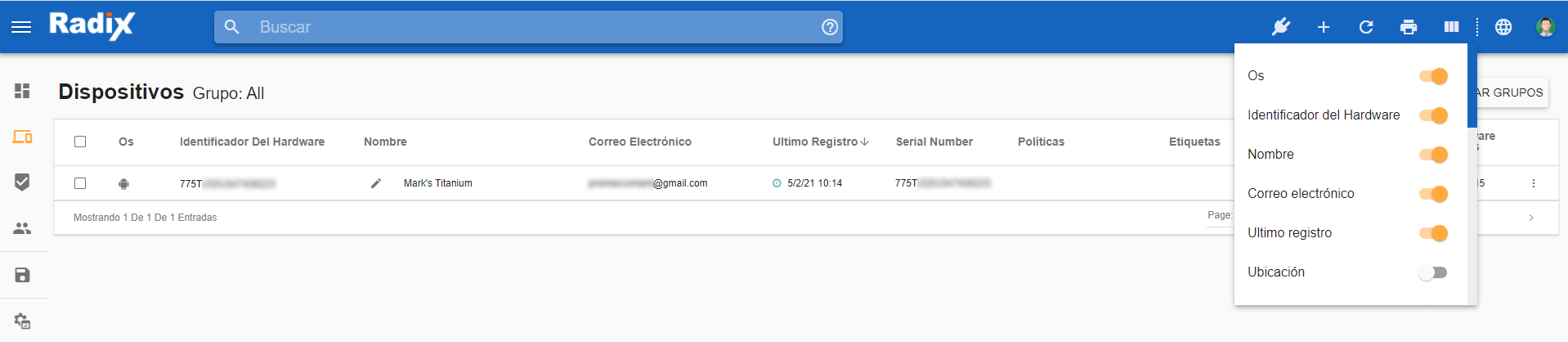 Radix VISO: información general de la consola Dispositivos