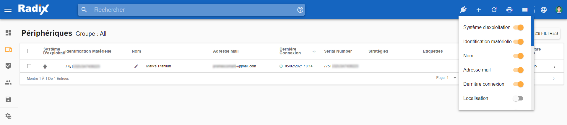 Radix VISO - Vue d'ensemble de la console Périphériques