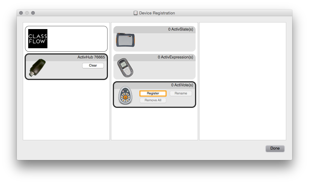 How do I register ActiVote devices in ActivInspire?