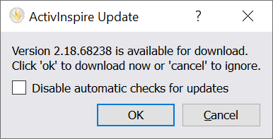 How do I know if an update is available from within ActivInspire?