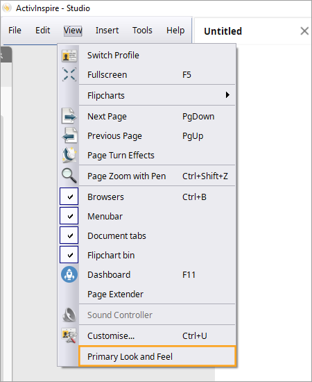 How do I switch between the Studio and Primary styles in ActivInspire?