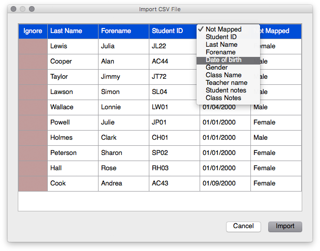How do I import a student database?