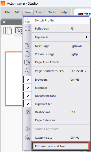 How do I switch between the Studio and Primary styles in ActivInspire?