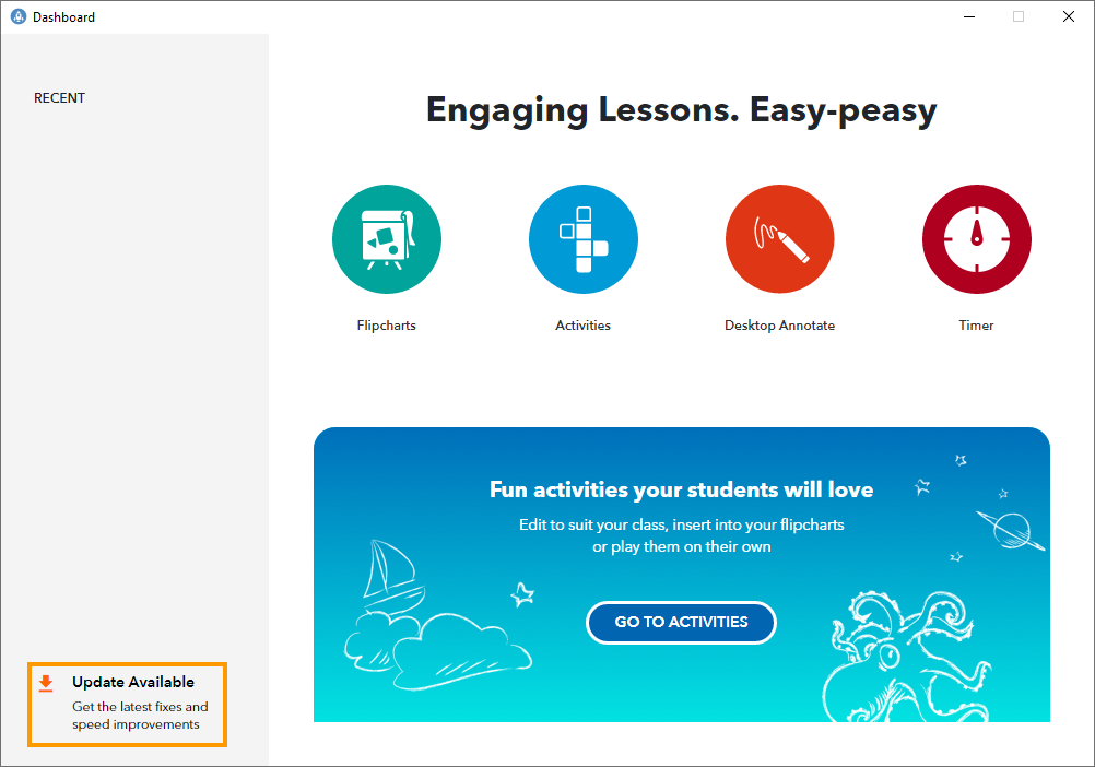 How do I know if an update is available from within ActivInspire?