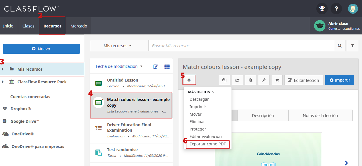 Cómo exportar o descargar recursos de ClassFlow e importarlos en Explain Everything