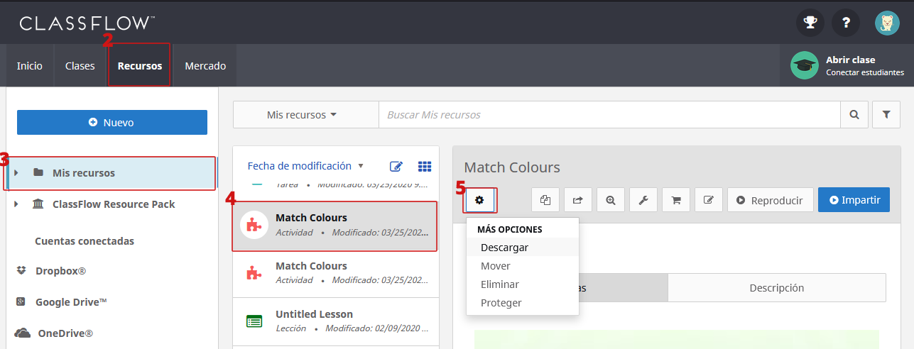 Cómo exportar o descargar recursos de ClassFlow e importarlos en Explain Everything