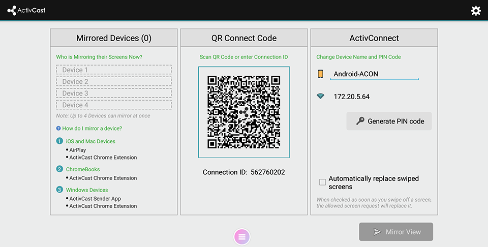 How many screens can be mirrored in ActivCast?