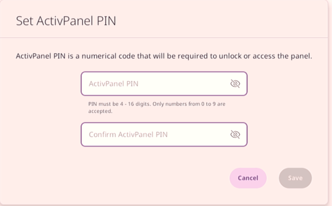 How to set a user PIN or ActivPanel PIN on ActivPanel 9