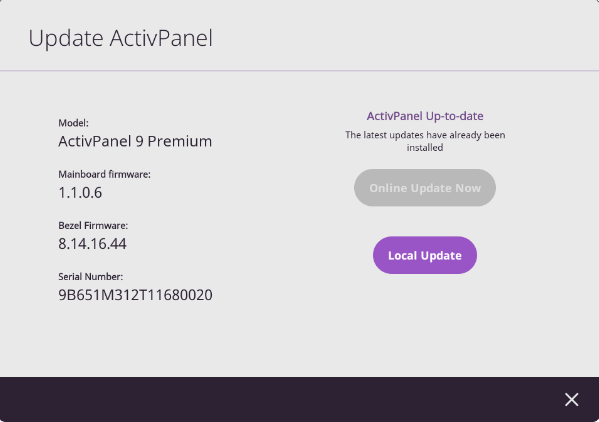 Where do I find the ActivPanel mainboard firmware version?