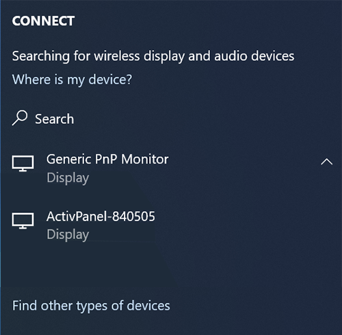 Connecting Windows devices to Screen Share using Wi-Fi Direct