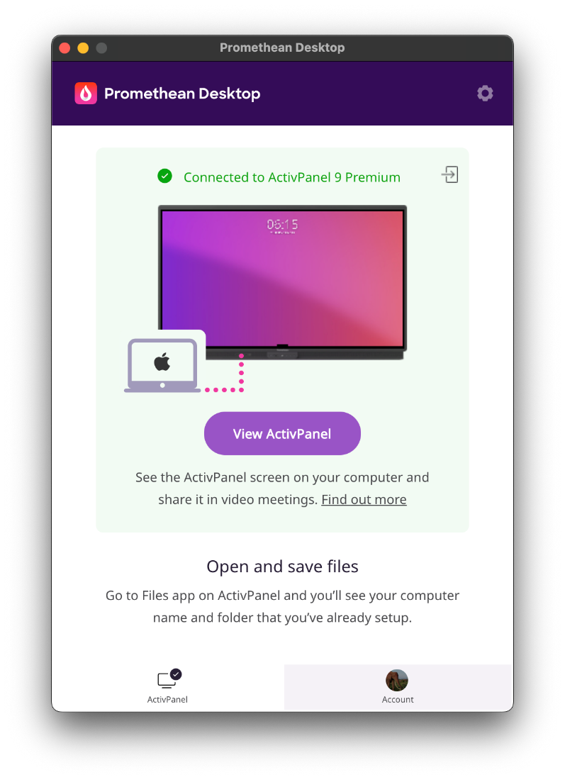 How to share the ActivPanel 9 view with Promethean Desktop